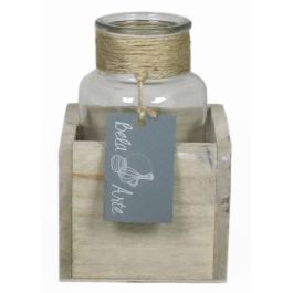 Botella de vidrio LORRIE en caja de madera, transparente, 9x9x13cm